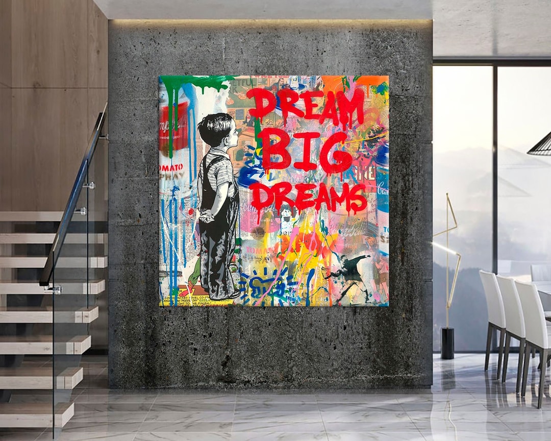 Banksy Graffiti Canvas Wall Art Dream Big Dreams Prints Living Room Wall Decor Office Decor Loft ...