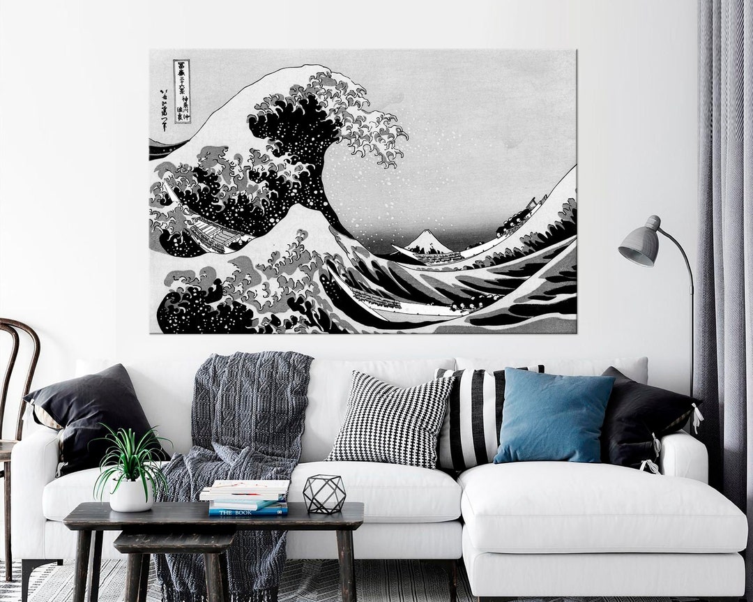 Great Wave of Kanagawa Black & White Large Canvas Wall Decor Hokusai ...