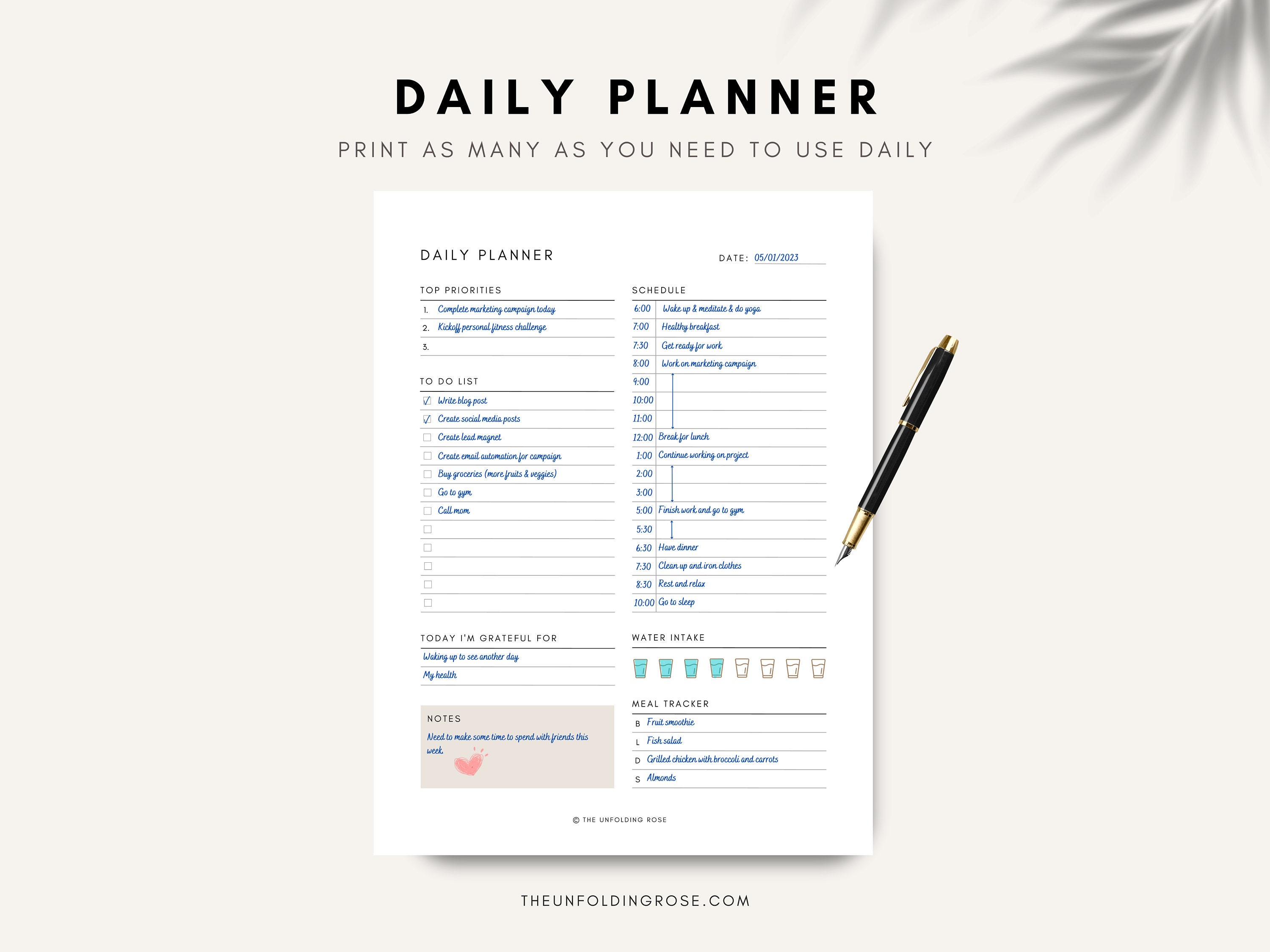 Daily Planner Printable Productivity Planner Daily to Do List ...