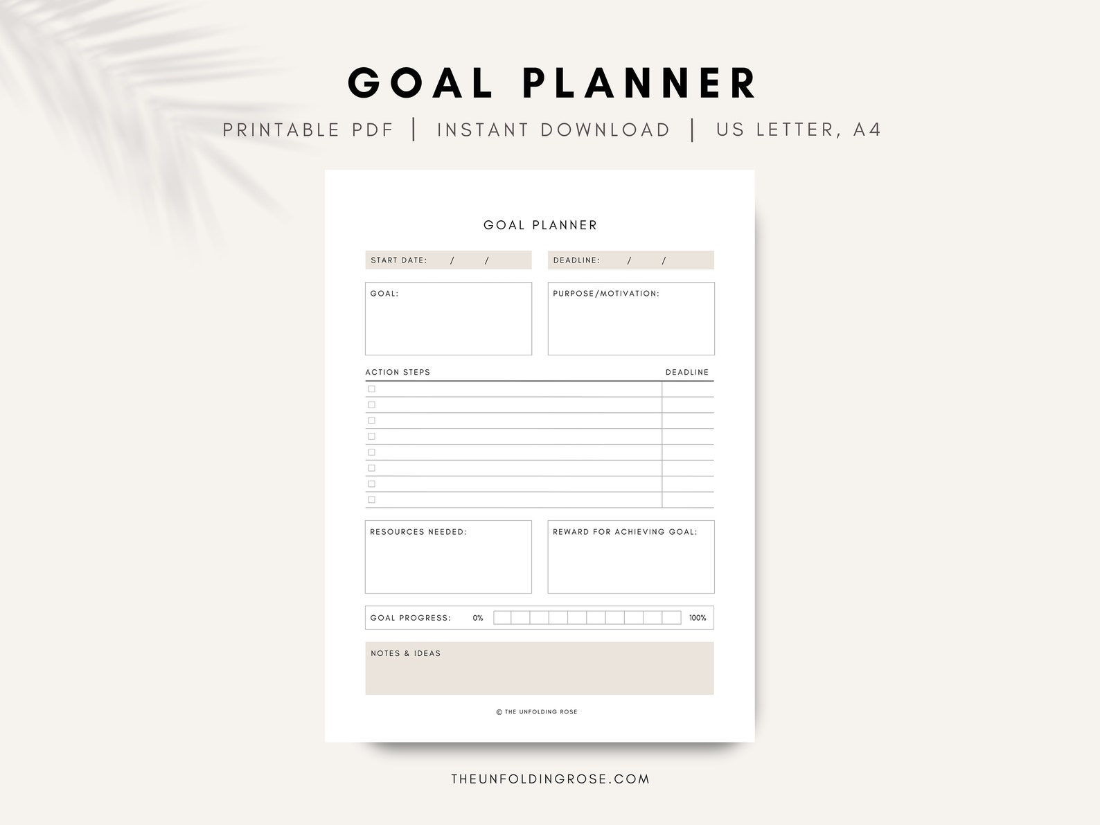Goal Planner Printable, Goal Setting Worksheet, Digital Planner, Goal ...