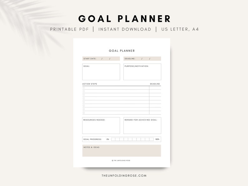 Goal Planner Printable, Goal Setting Worksheet, Digital Planner, Goal ...