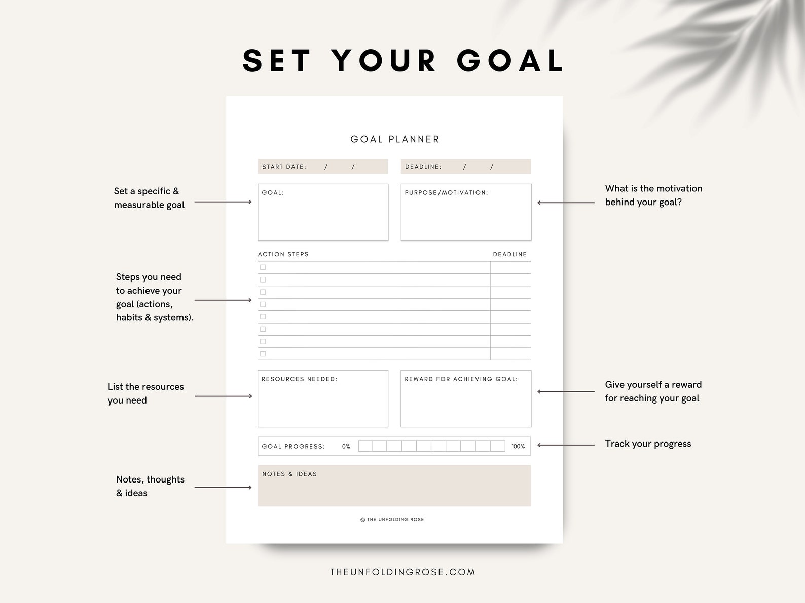 Goal Planner Printable, Goal Setting Worksheet, Digital Planner, Goal ...