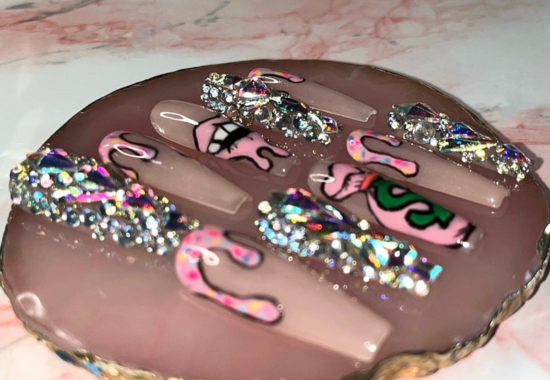 Graffiti Nails With Crystal Rhinestones Press on Nails - Etsy