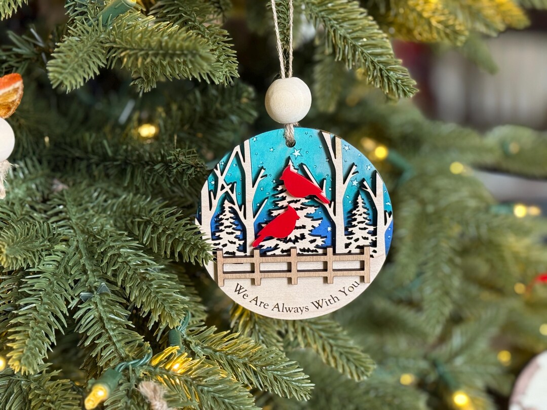 Personalized Cardinal Memorial Ornament: Handpainted Sky, Layered Wood ...