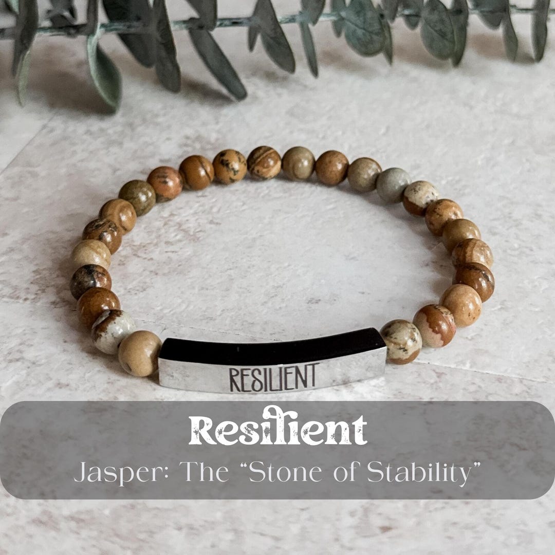 Jasper Resilience Bracelet: Engraved Stainless Steel, Grounding Stone ...