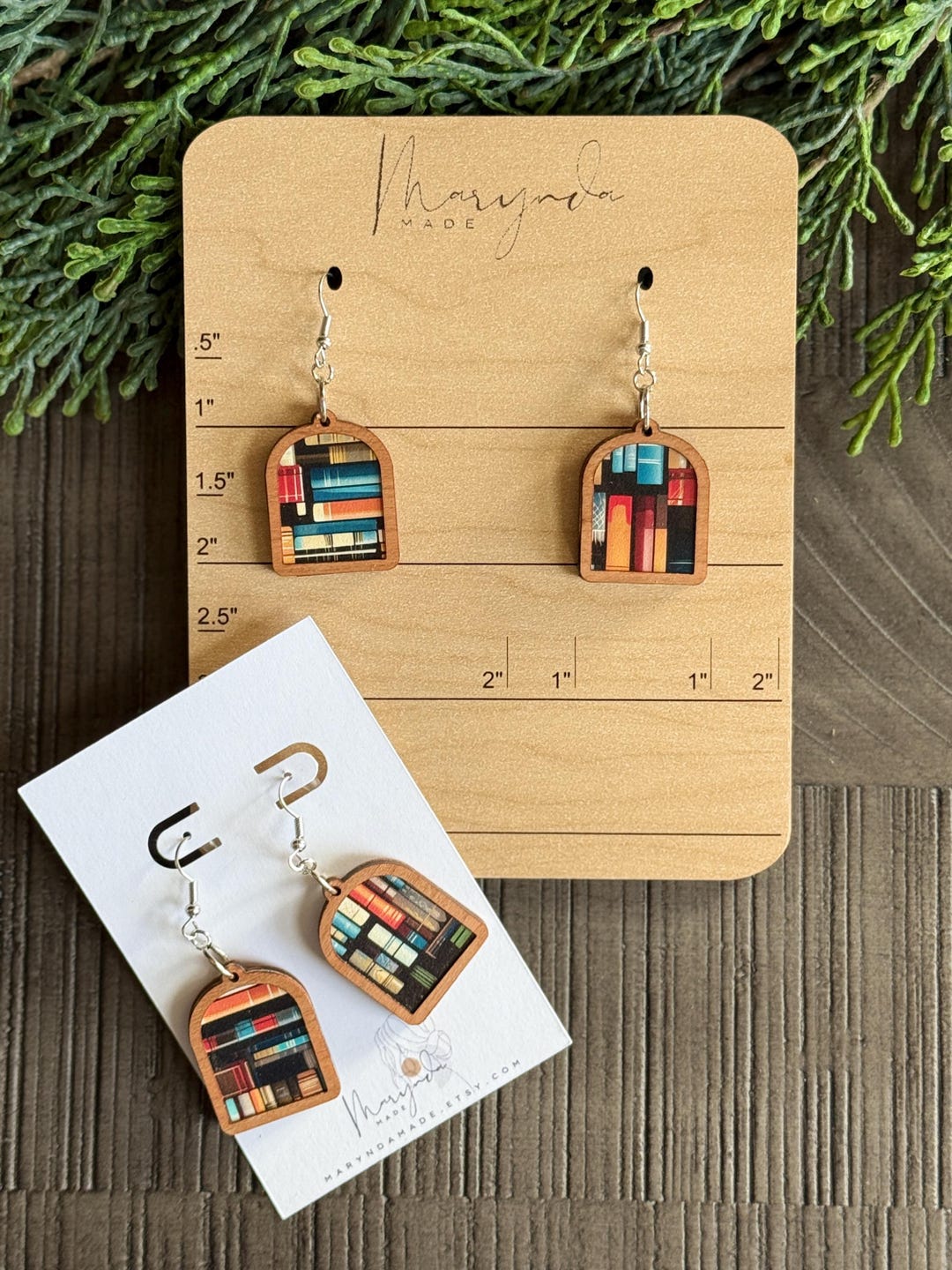 Miniature Bookshelf Earrings - Wooden Library Arch Earrings - Unique ...