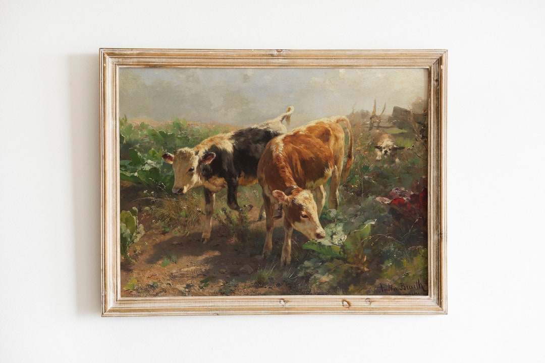 Cow Print | Vintage Farm | Two Cows in a Farm |vintage Painting Wall ...