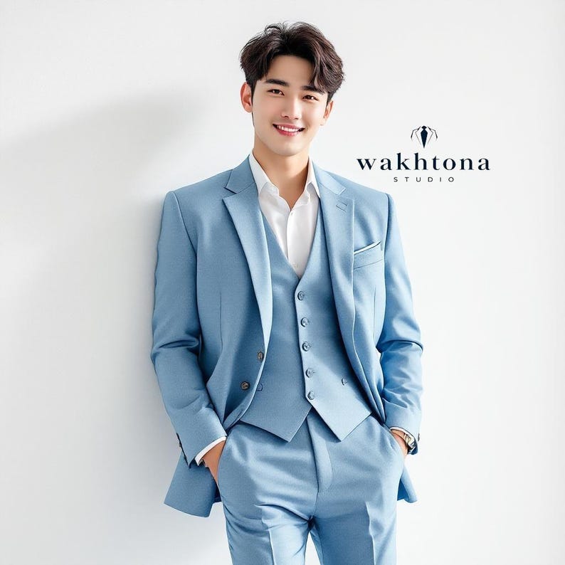 Men's Sky Blue 3 Piece Suit, Sky Blue Suit for Wedding, Casual Wear ...