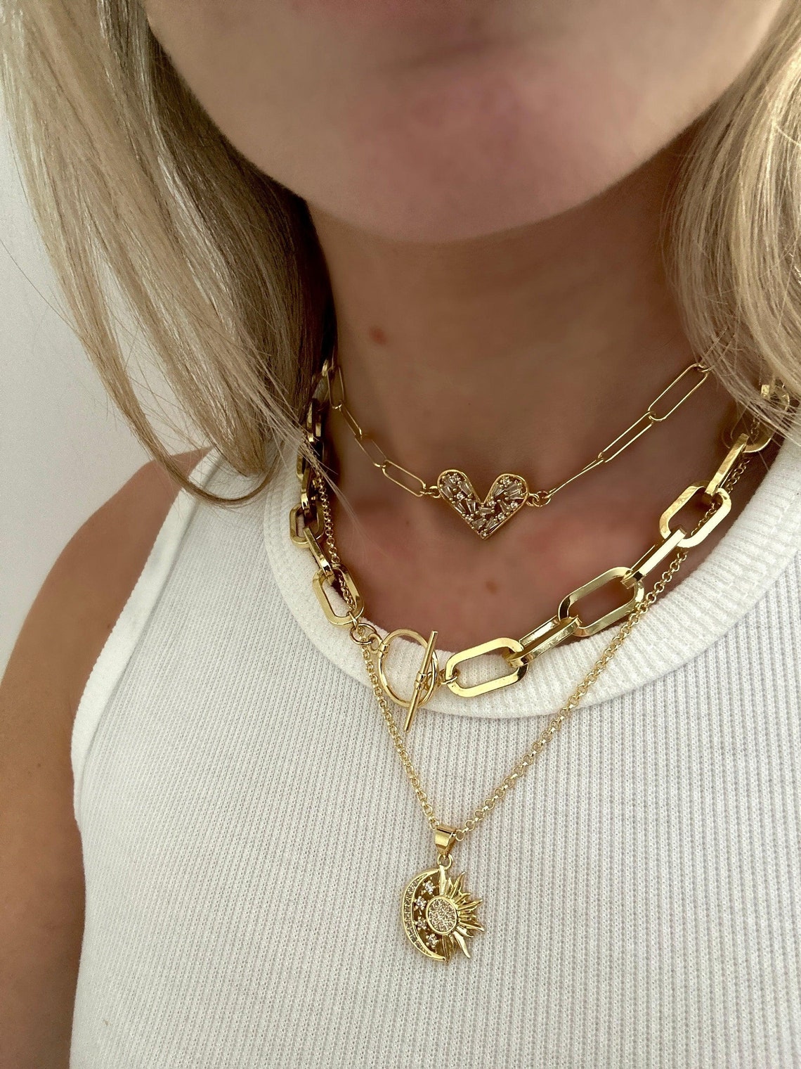 Dainty Link Chain With the Sun & Moon Charm - Etsy