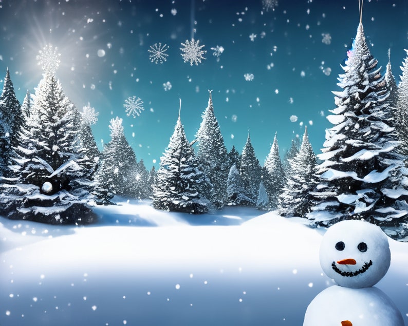 Winter Scene, Digital Scene, Digital Snowy Scene, Snowman, Hand Created ...