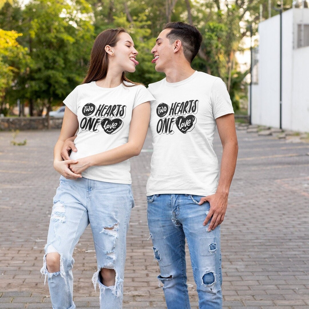 Cute Shirt Two Hearts One Love, Lovers Shirt, Shirt for Lovers Couple ...