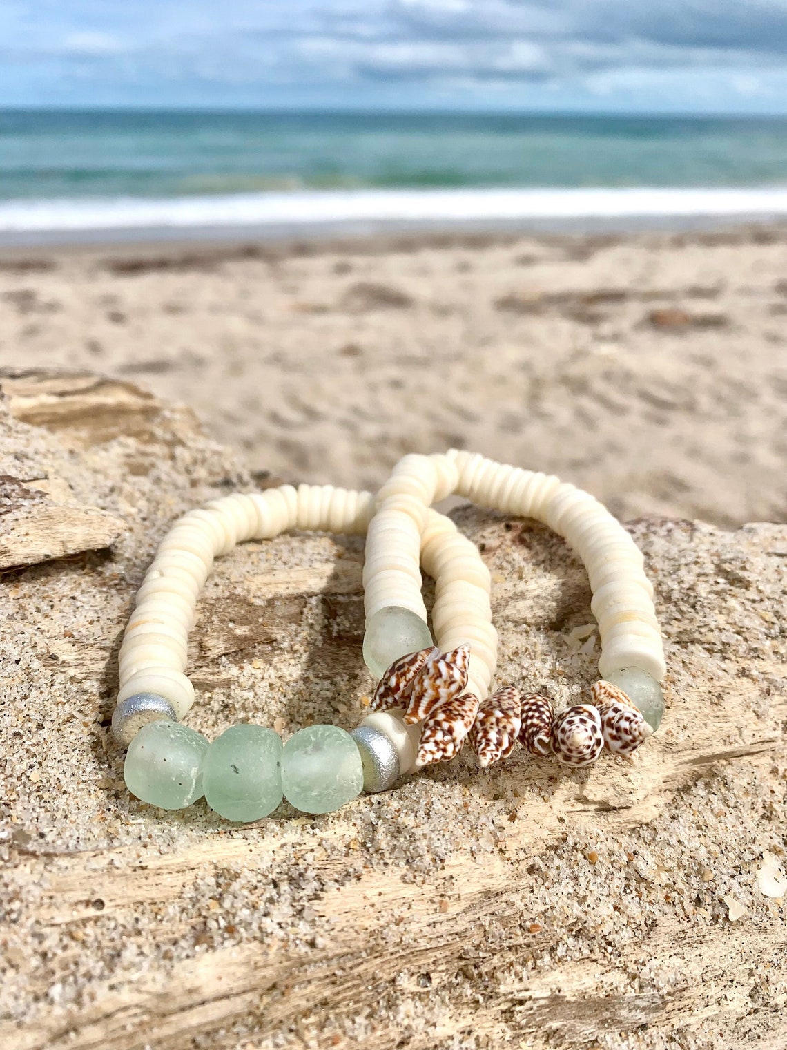 Sea Glass and Shell Bracelet Set - Etsy