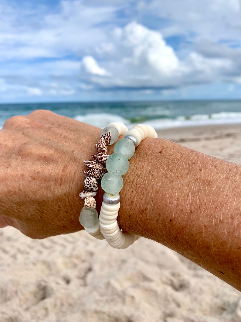 Sea Glass and Shell Bracelet Set - Etsy