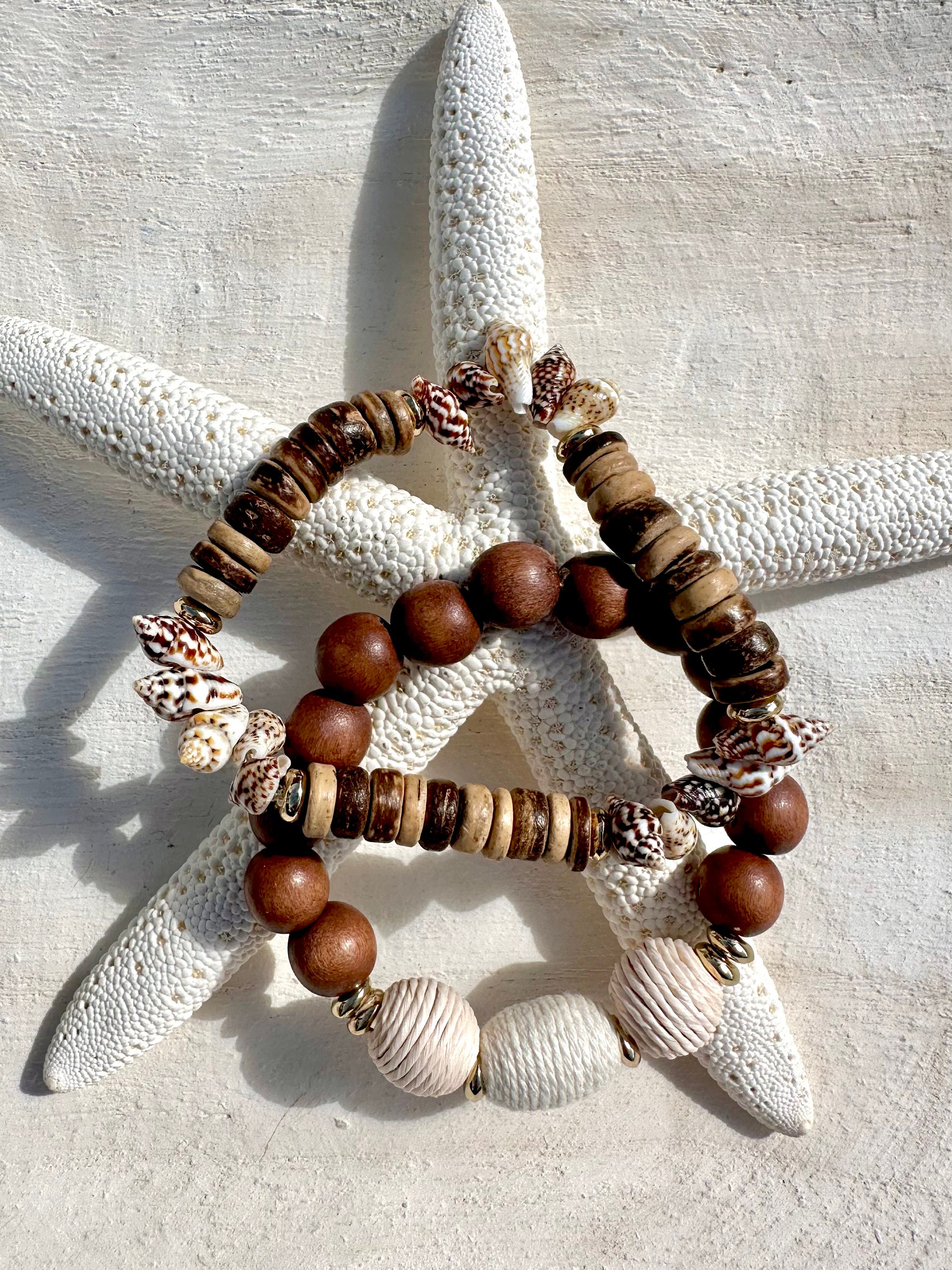 Coconut Shell Bracelet With Tiny Shells and Gold Accents - Etsy