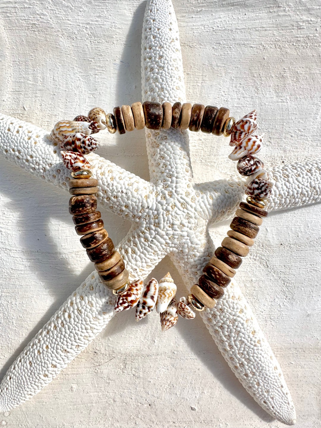 Coconut Shell Bracelet With Tiny Shells and Gold Accents - Etsy