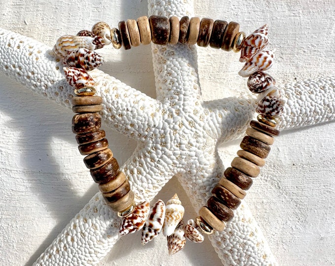 Coconut Shell Bracelet With Tiny Shells and Gold Accents - Etsy