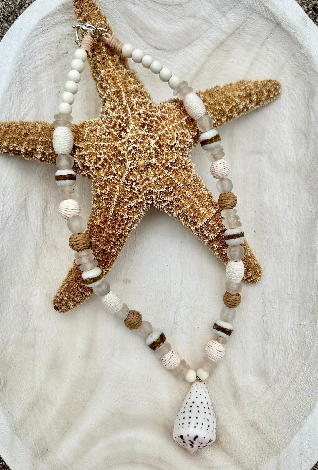 Spotted / Dotted Cone Shell and Woven Bead Necklace - Etsy