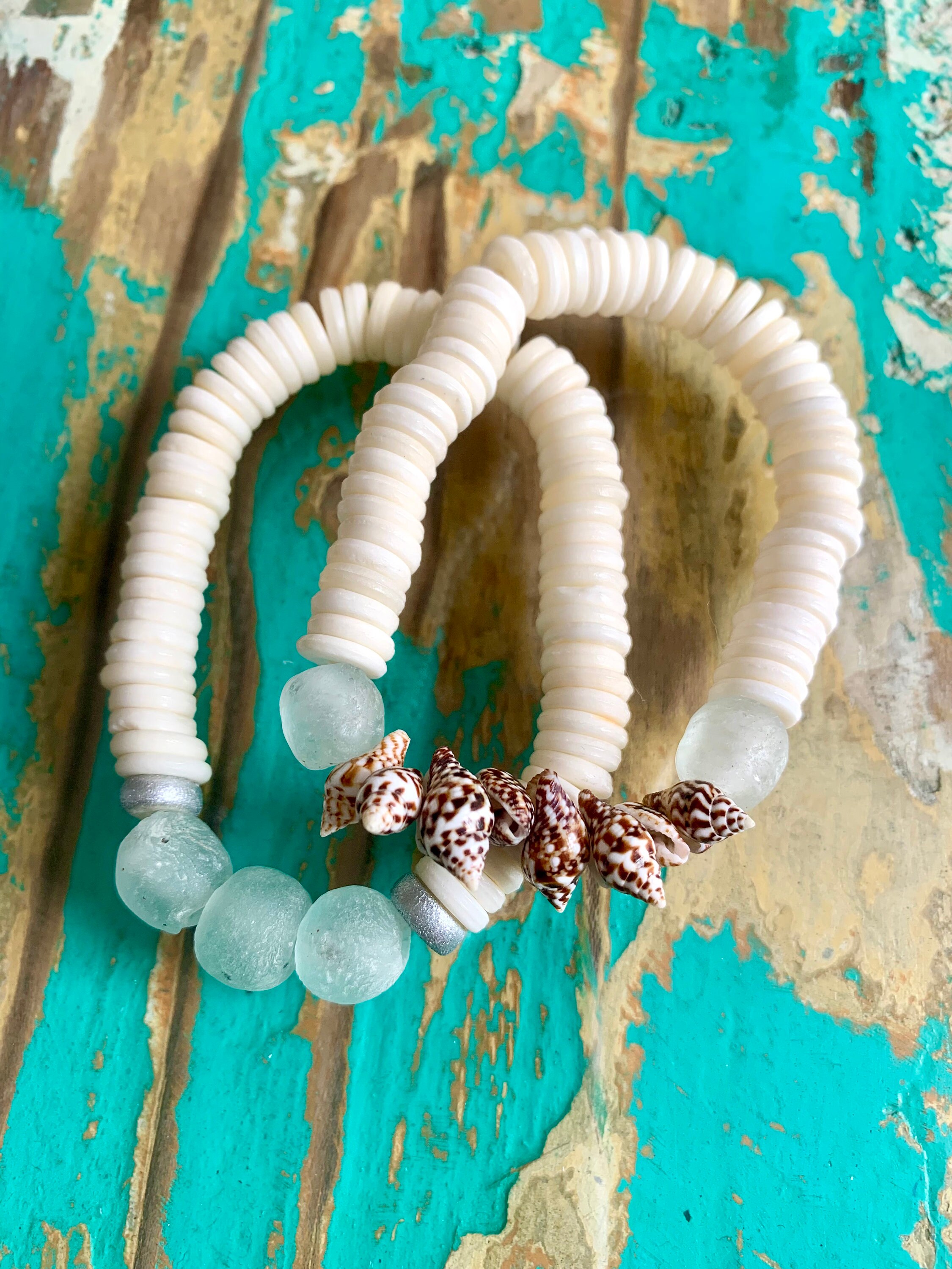 Sea Glass and Shell Bracelet Set - Etsy