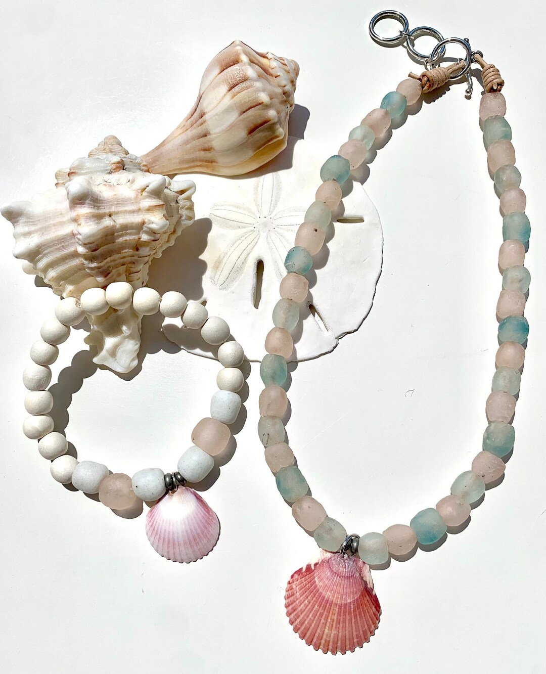 Multi-color Glass Bead and Scallop Shell Necklace - Etsy