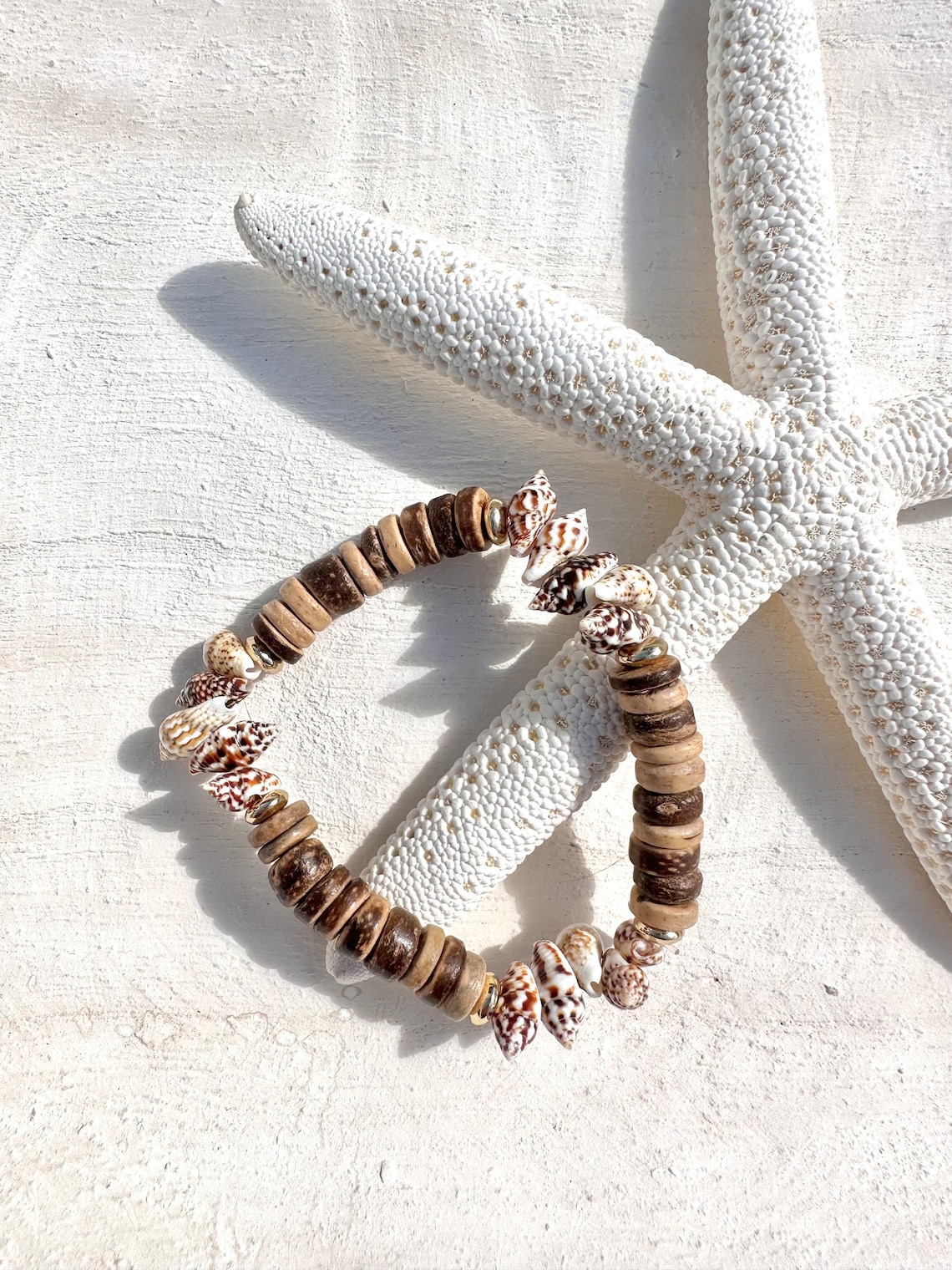 Coconut Shell Bracelet With Tiny Shells and Gold Accents - Etsy