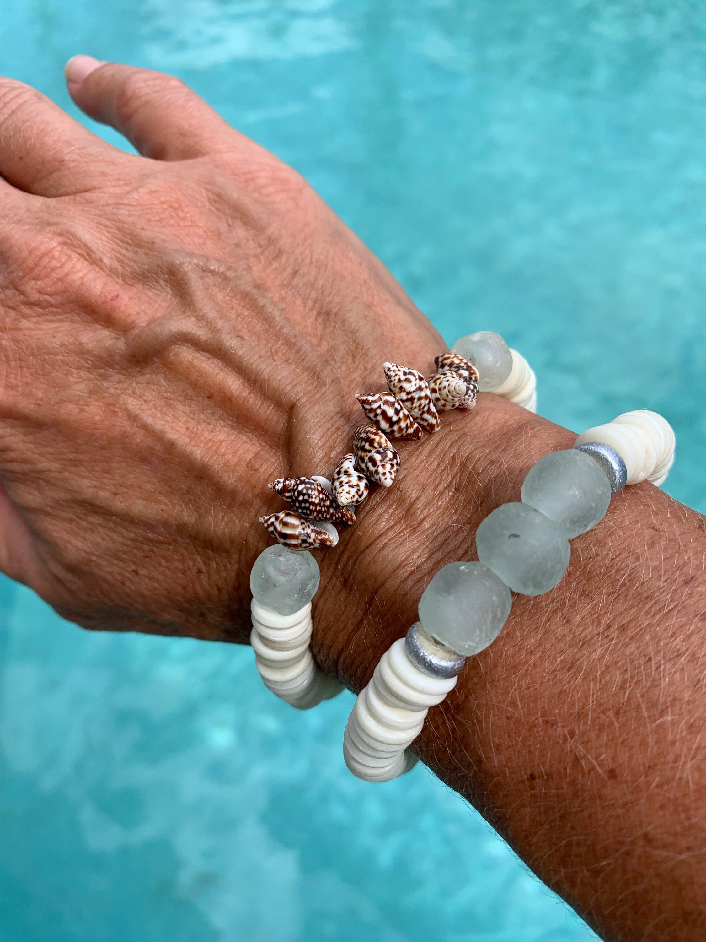 Sea Glass and Shell Bracelet Set - Etsy