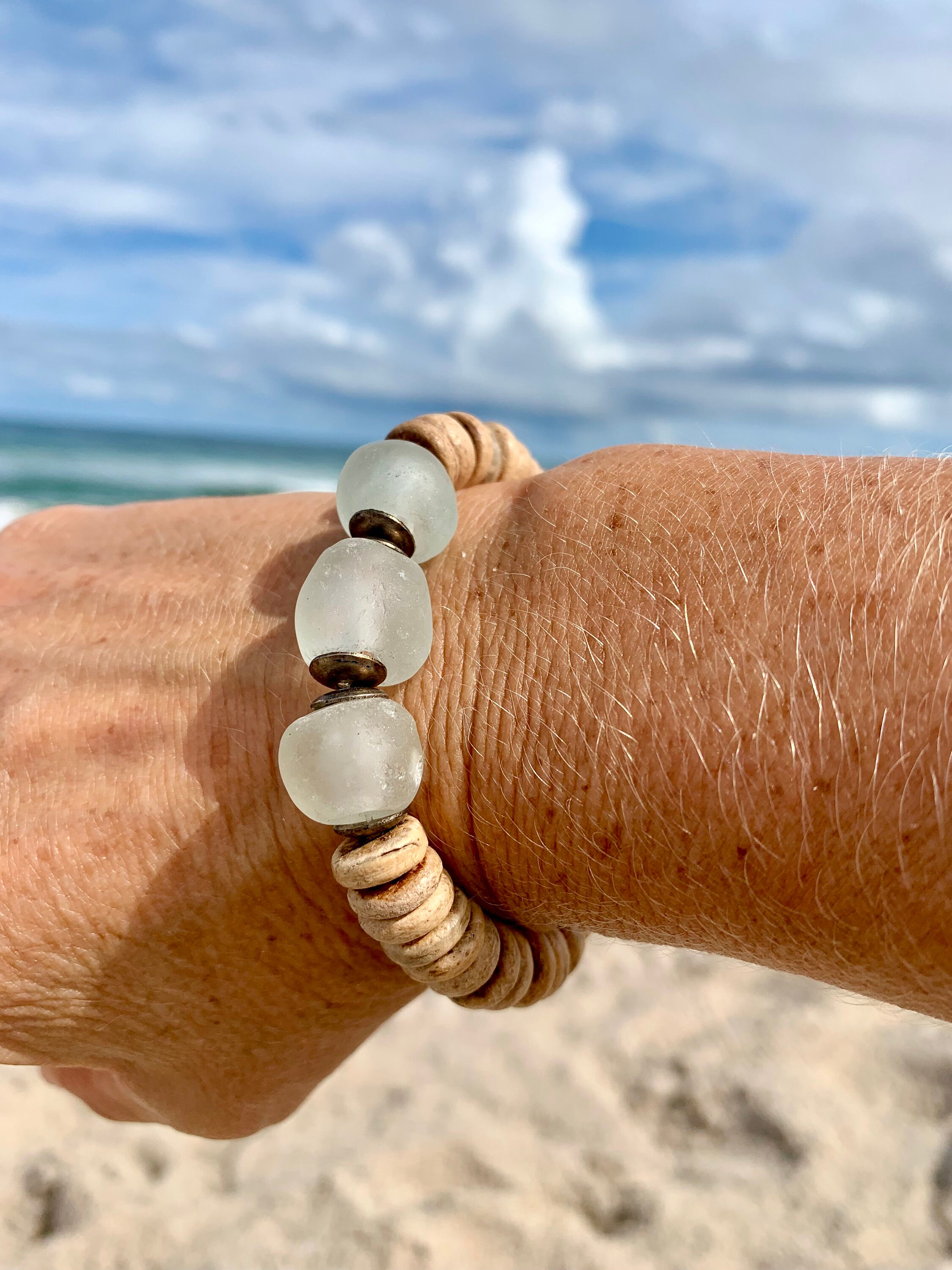 Sea Glass and Coconut Shell Bracelet - Etsy