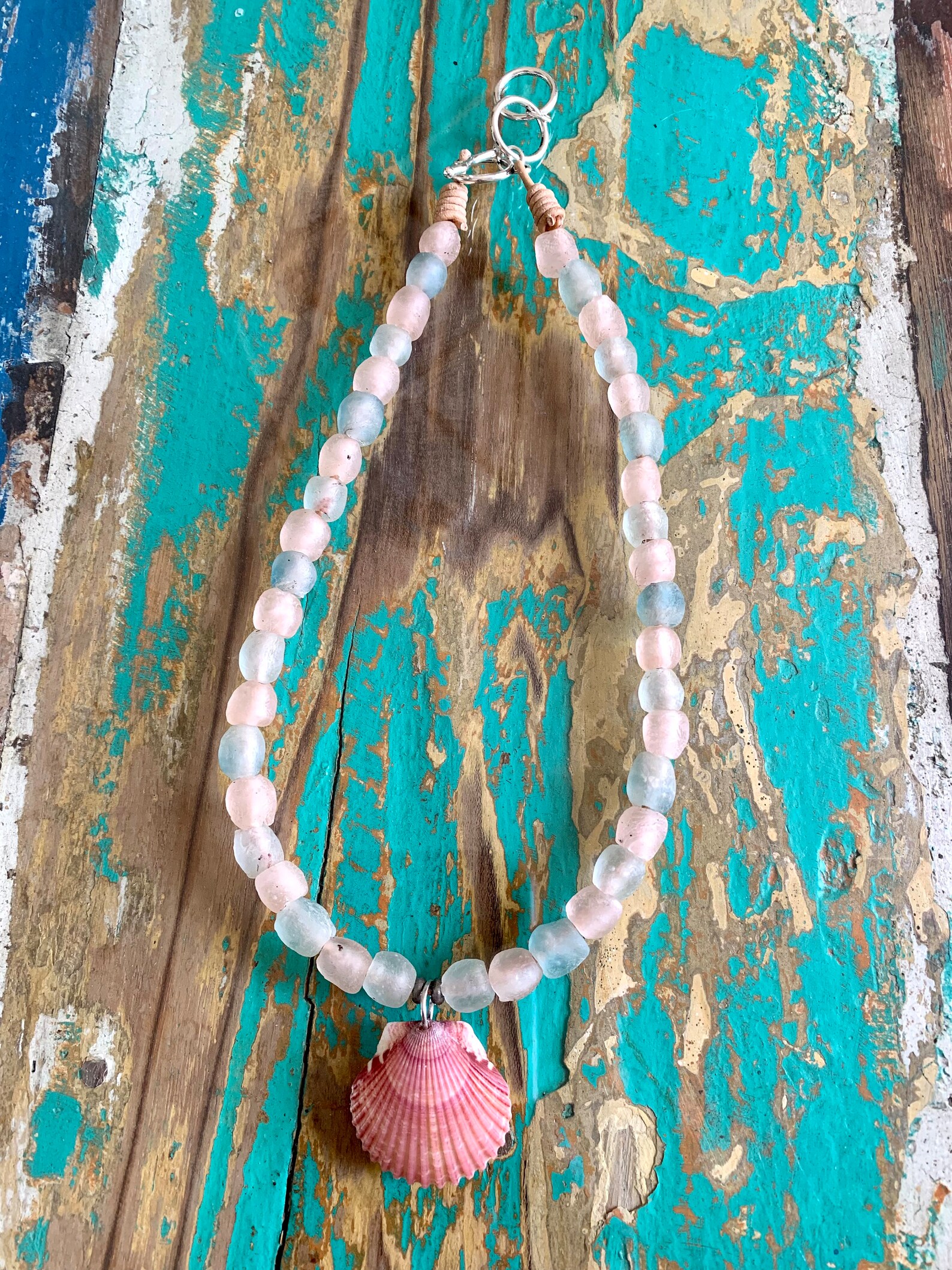 Multi-color Glass Bead and Scallop Shell Necklace - Etsy