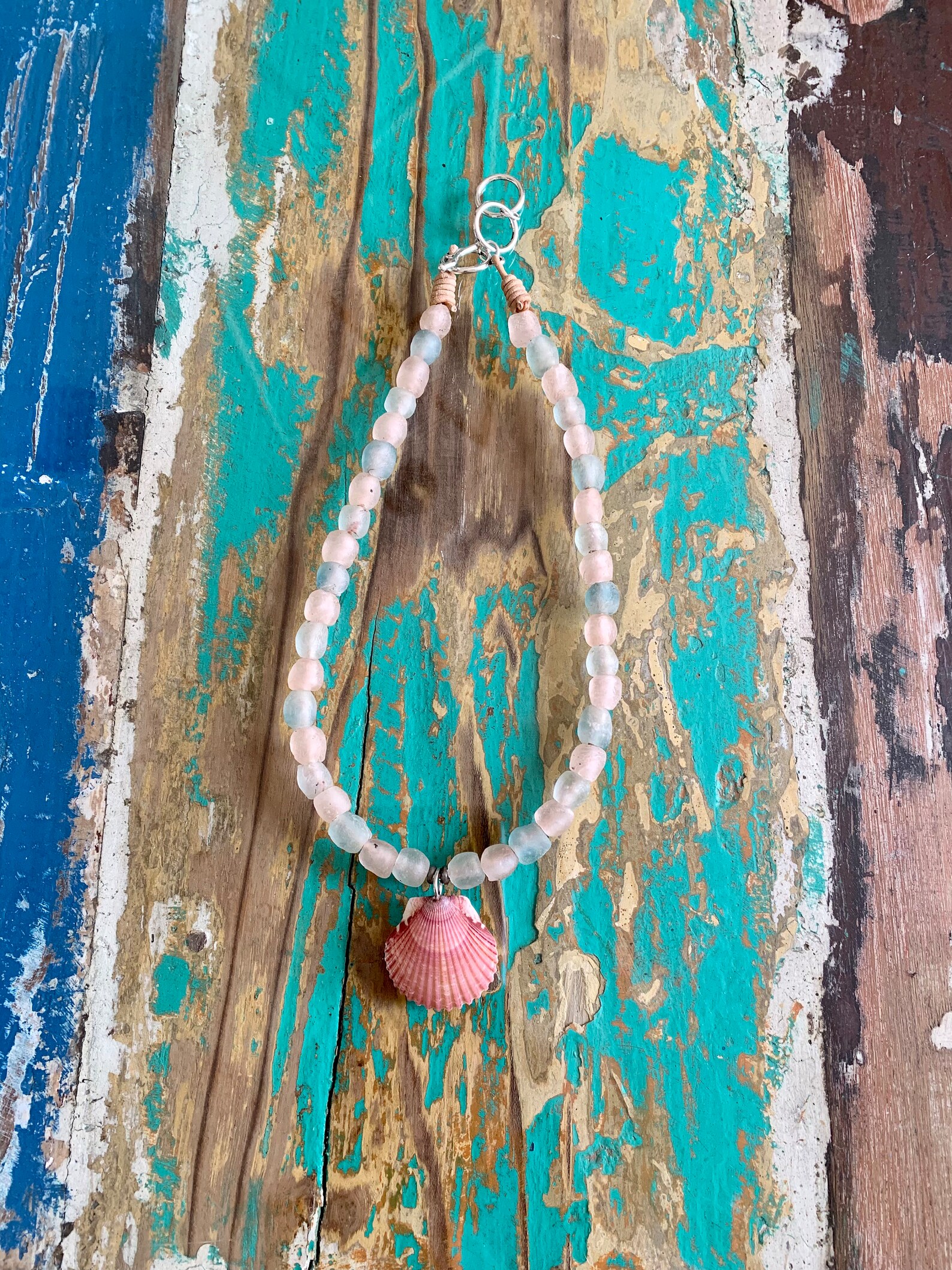 Multi-color Glass Bead and Scallop Shell Necklace - Etsy