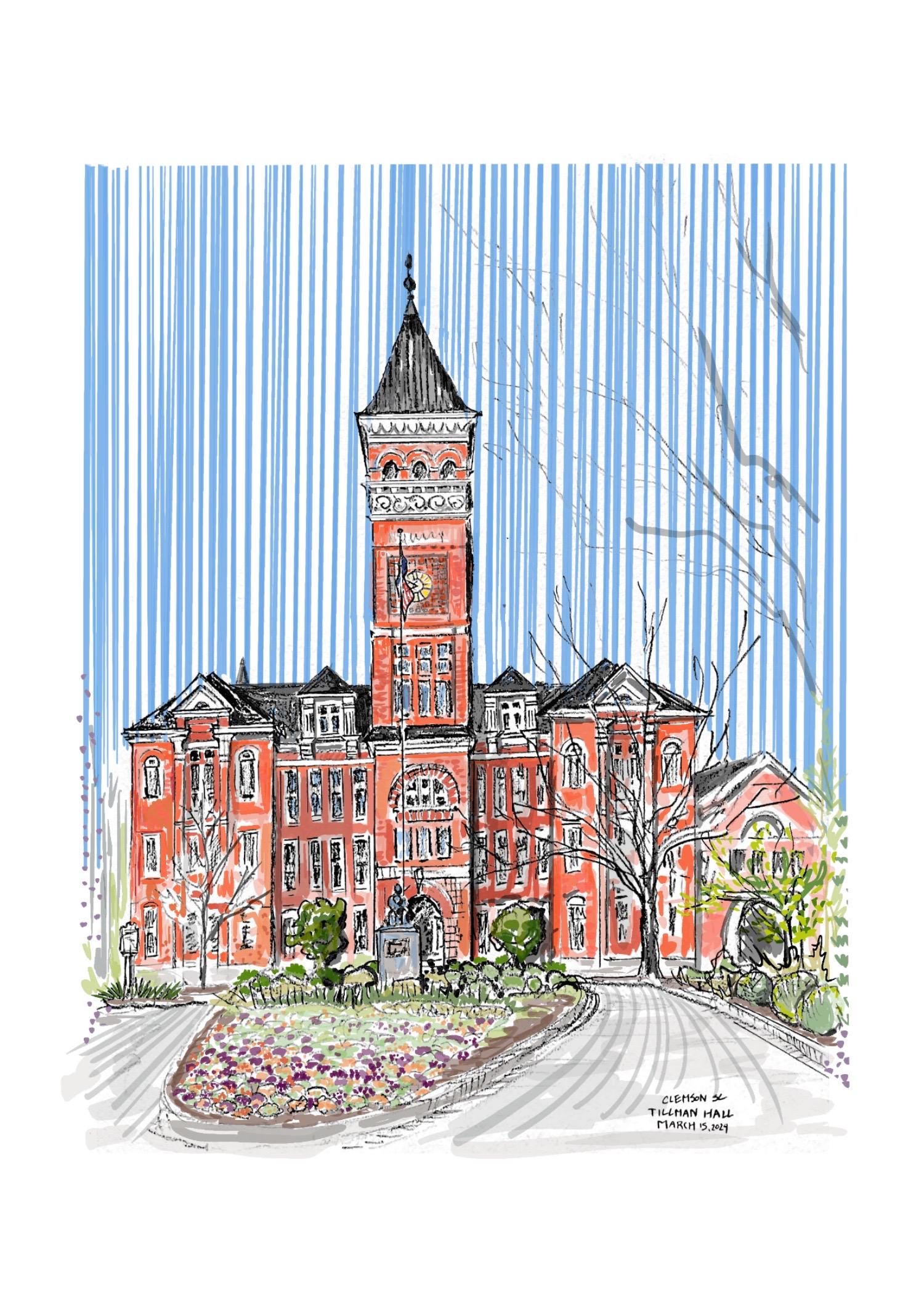 Clemson University Tillman Hall Print - Etsy