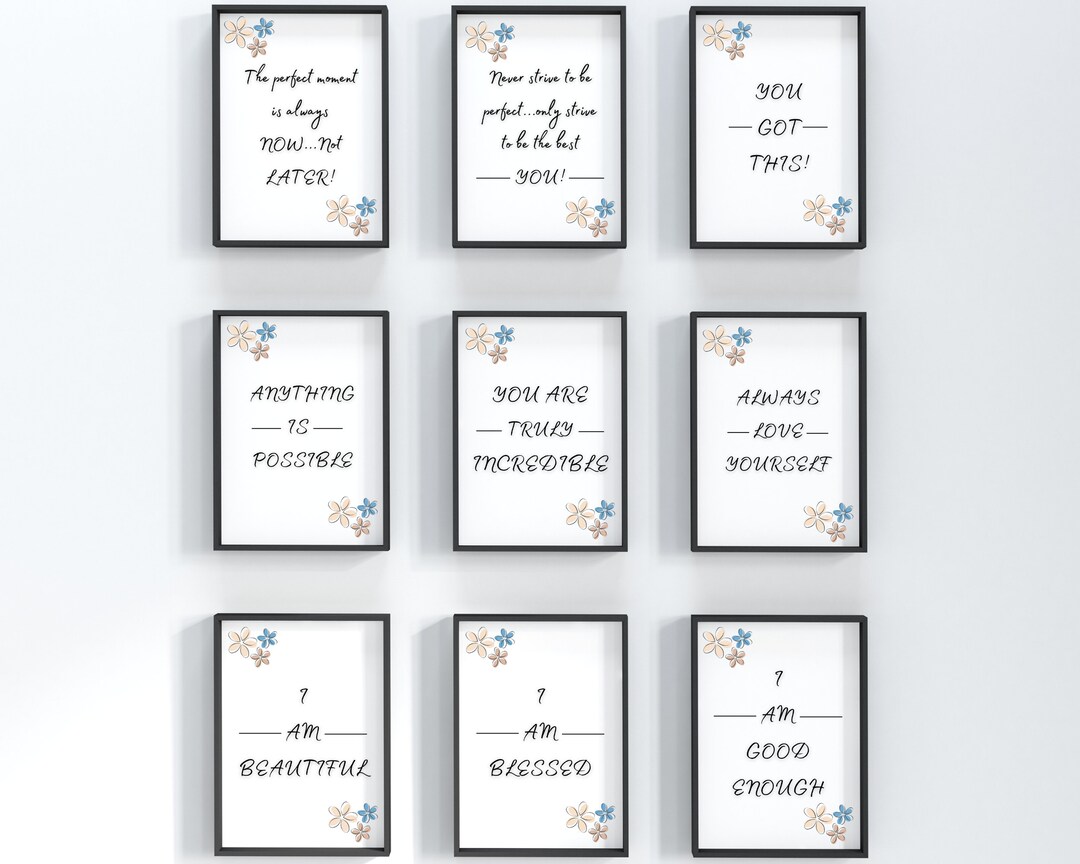 Set of 9 Positive Affirmation Digital Wall Prints, A3 and A4 Size ...