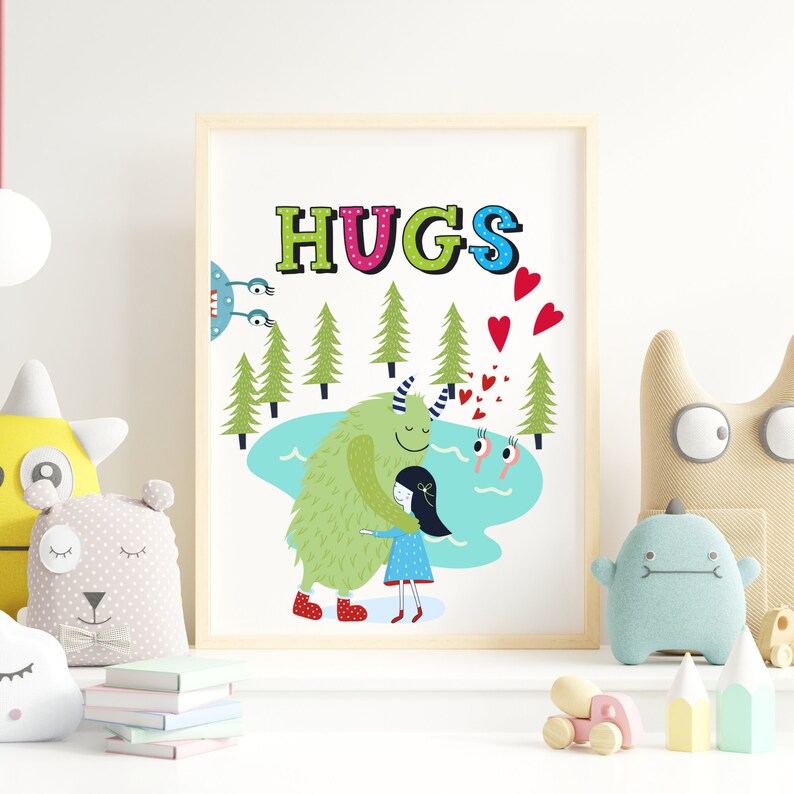 Childrens Printable Monster Hugs Digital Wall Art - Etsy
