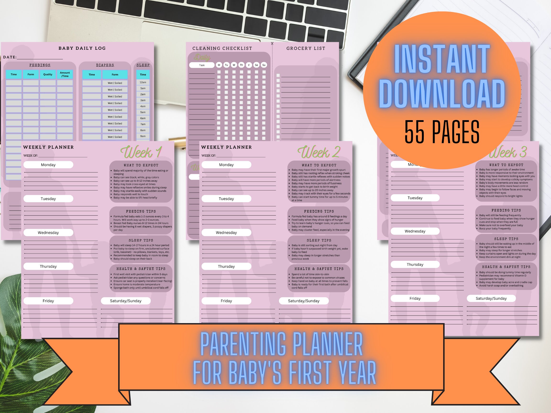 Weekly Planner for New Moms Printables for Parents Baby Daily Log ...