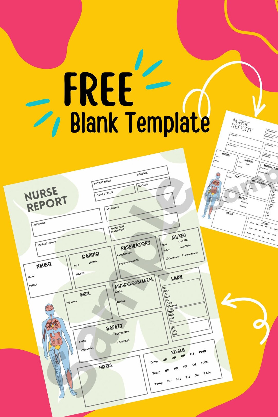 Nurse Report Sheet, RN Report, Change of Shift, Nursing, LPN Report ...