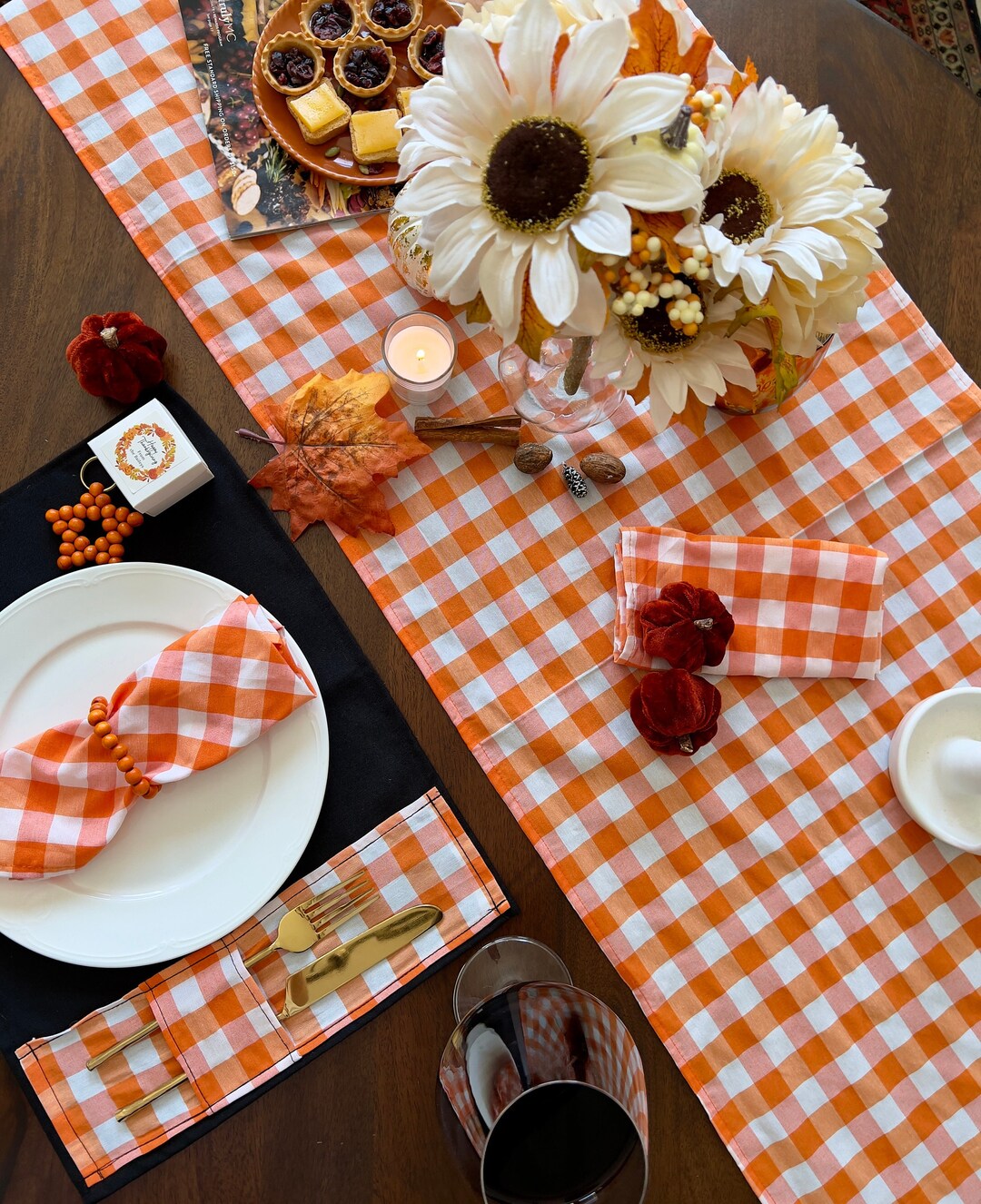 Orange Buffalo Plaid Table Runner, Gingham Checkered Runner Orange ...