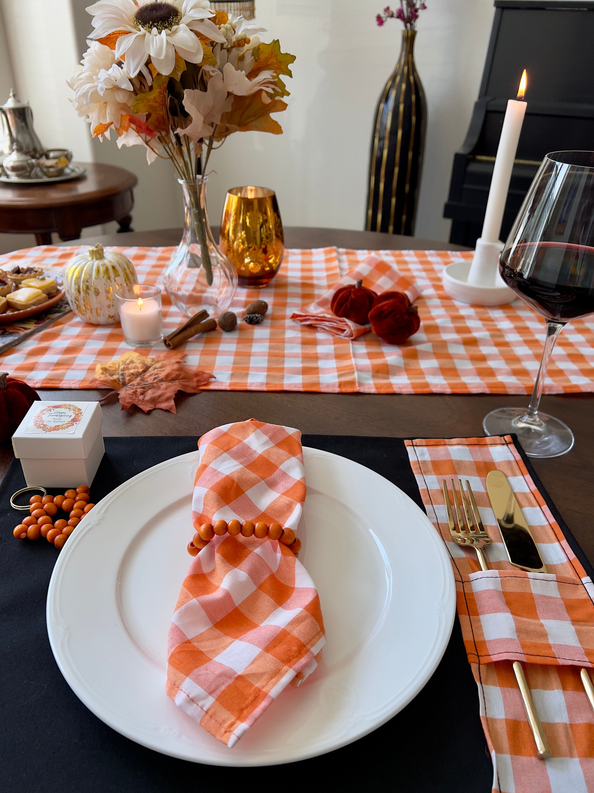 Orange Buffalo Plaid Table Runner, Gingham Checkered Runner Orange ...