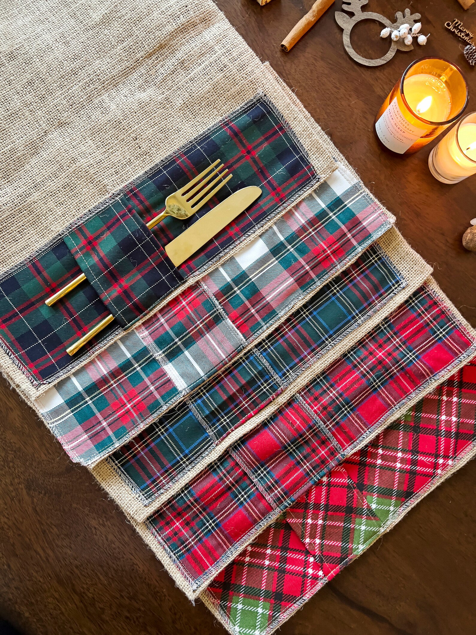 Tartan Plaid Placemat Set, Burlap Rectangle Placemat, Christmas Table ...