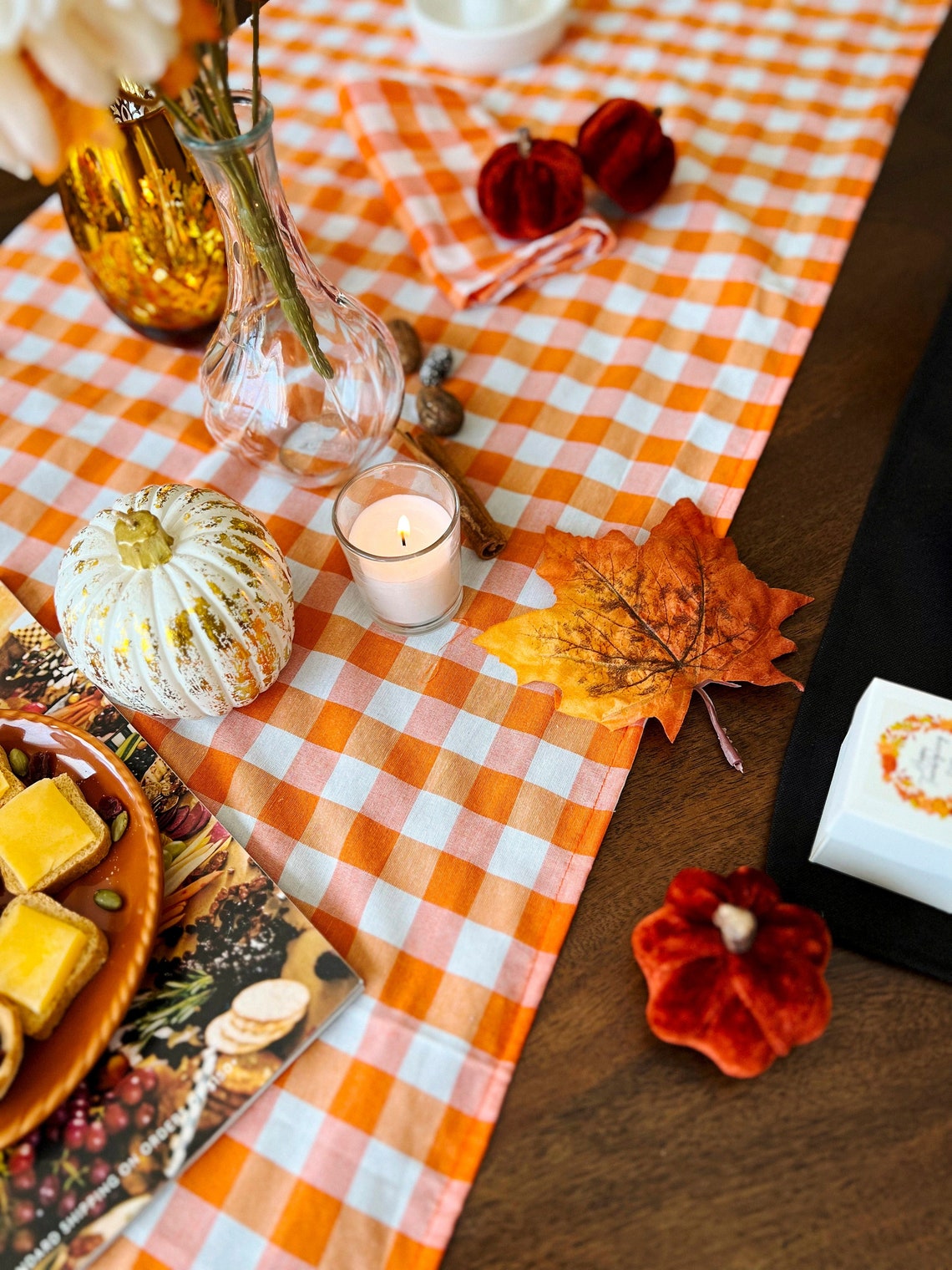 Orange Buffalo Plaid Table Runner, Gingham Checkered Runner Orange ...