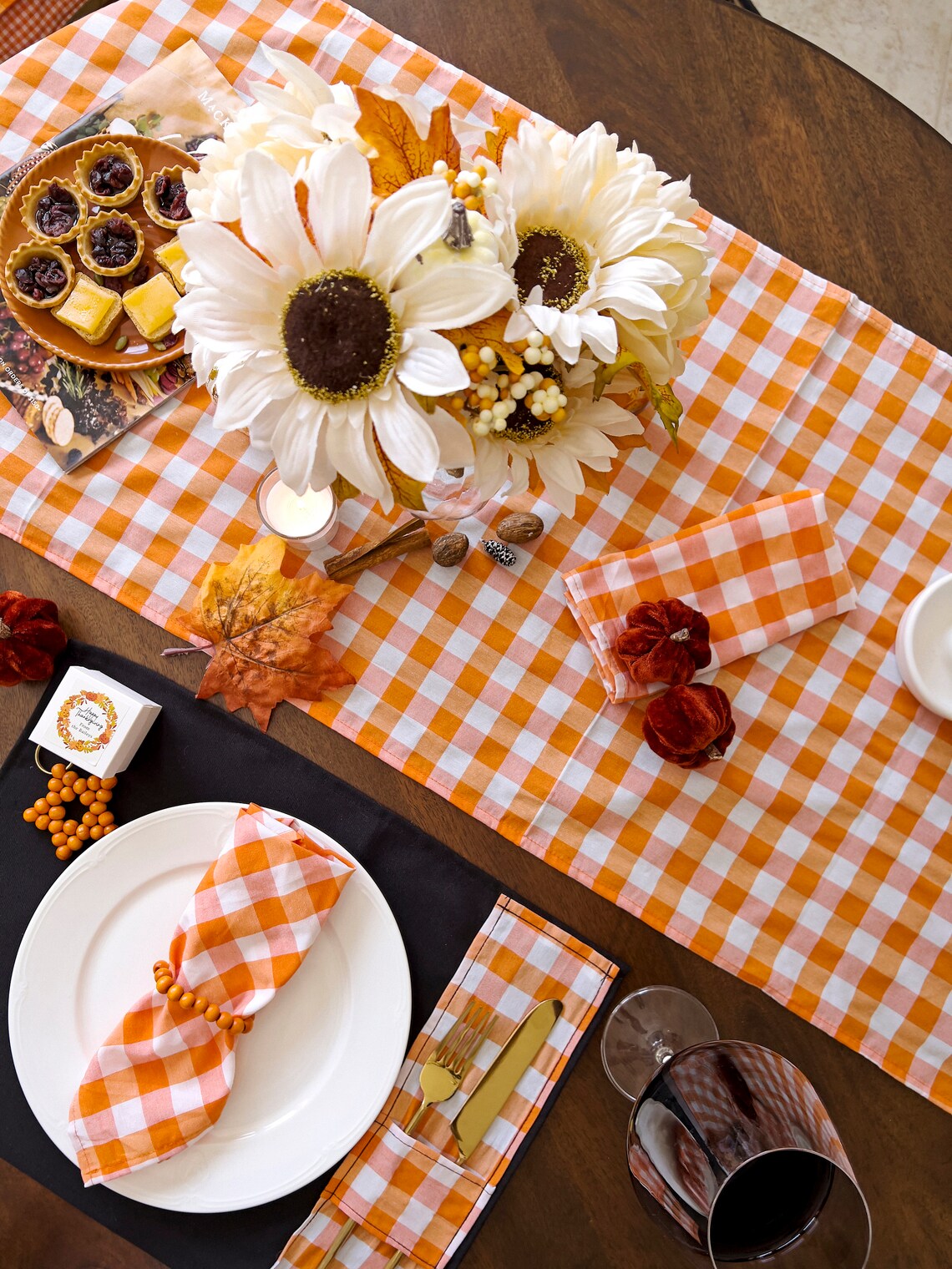 Orange Buffalo Plaid Table Runner, Gingham Checkered Runner Orange ...