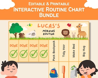 Kids Morning / Bedtime Routine Charts, Cute Printable Checklist ...