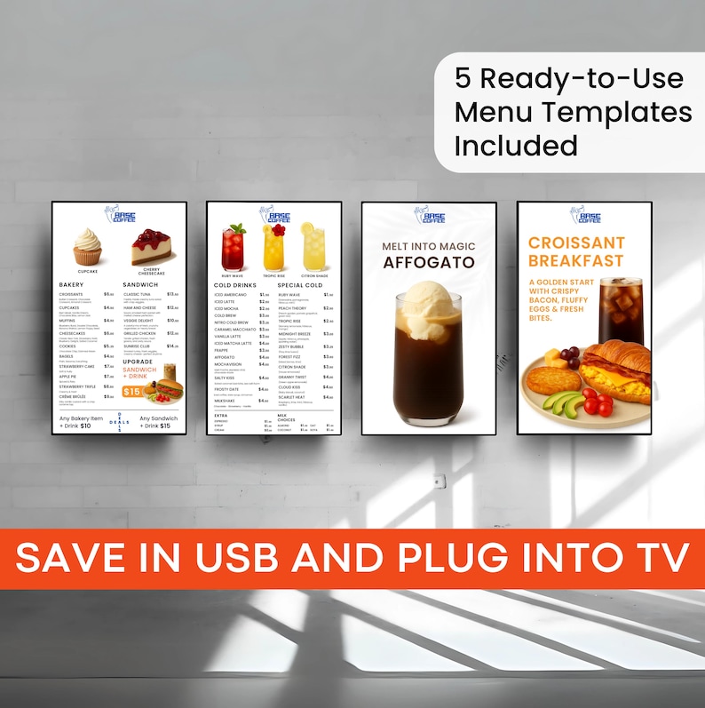 Vertical Digital Menu Board Bundle | Coffee Shop TV Screen Template ...