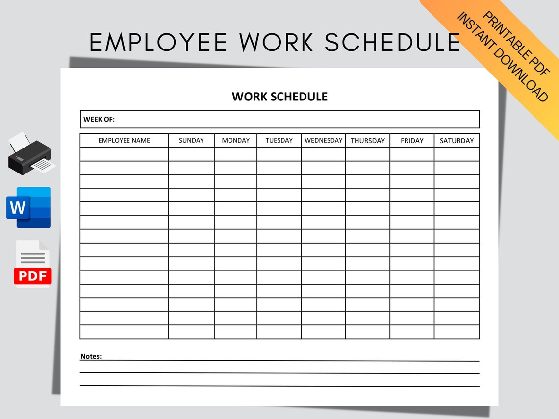 Basic Employee Work Schedule Employee Weekly Time Sheet - Etsy
