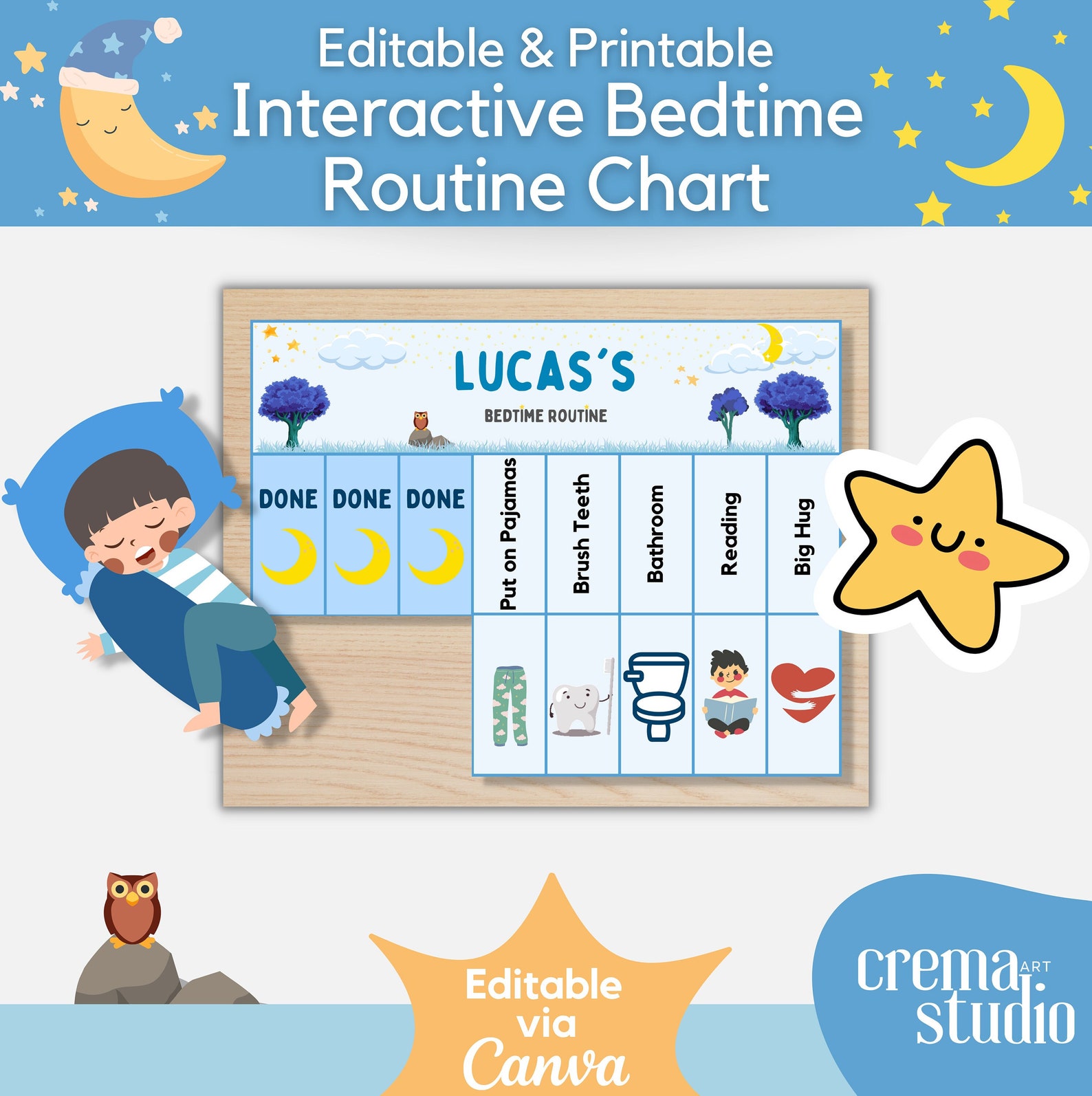 Editable Bedtime Routine Chart: Kids Checklist (printable PDF) - Etsy