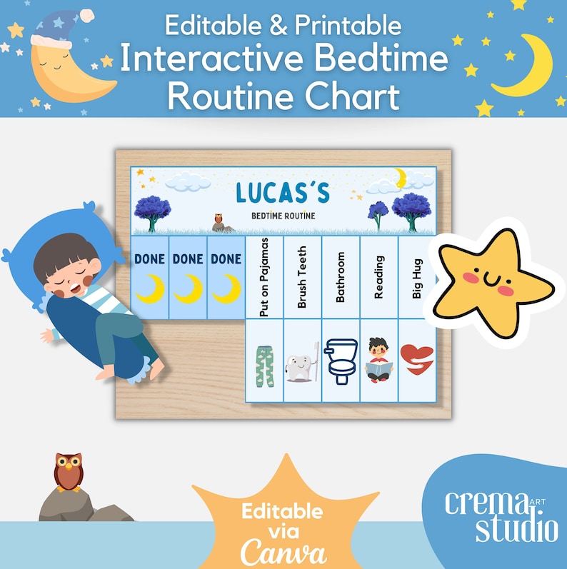 Editable Bedtime Routine Chart: Kids Checklist (printable PDF) - Etsy