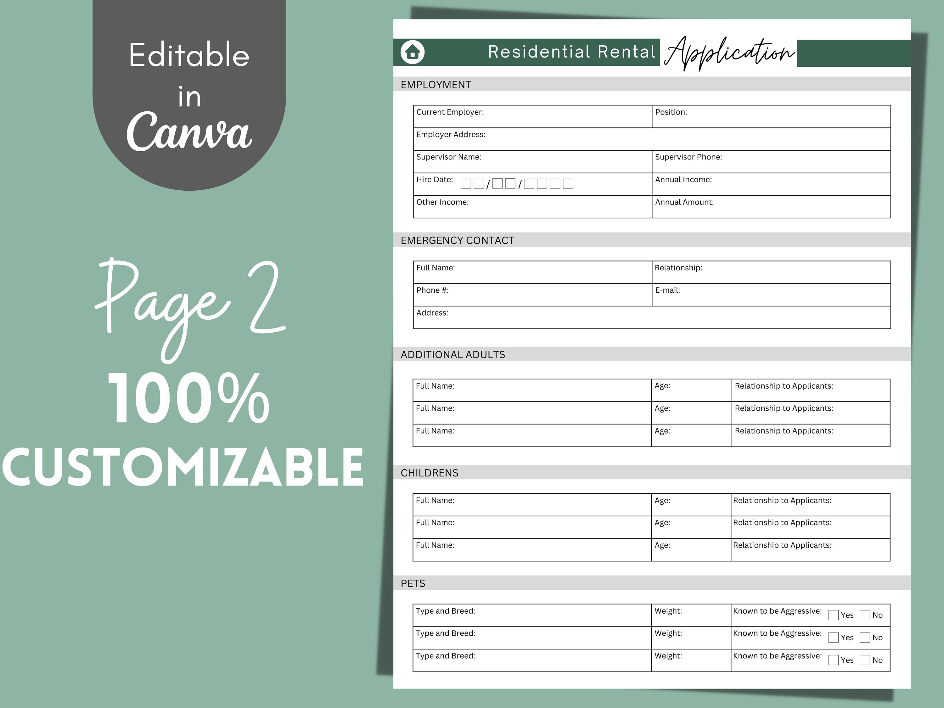 Editable Residential Rental Application Form Template • Printable PDF ...