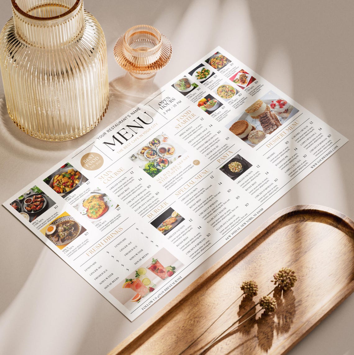Elegant Restaurant Menu Template: Customizable Fine Dining Design (14x8 ...