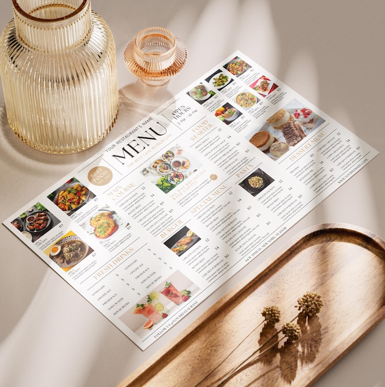Elegant Restaurant Menu Template: Customizable Fine Dining Design (14x8 ...