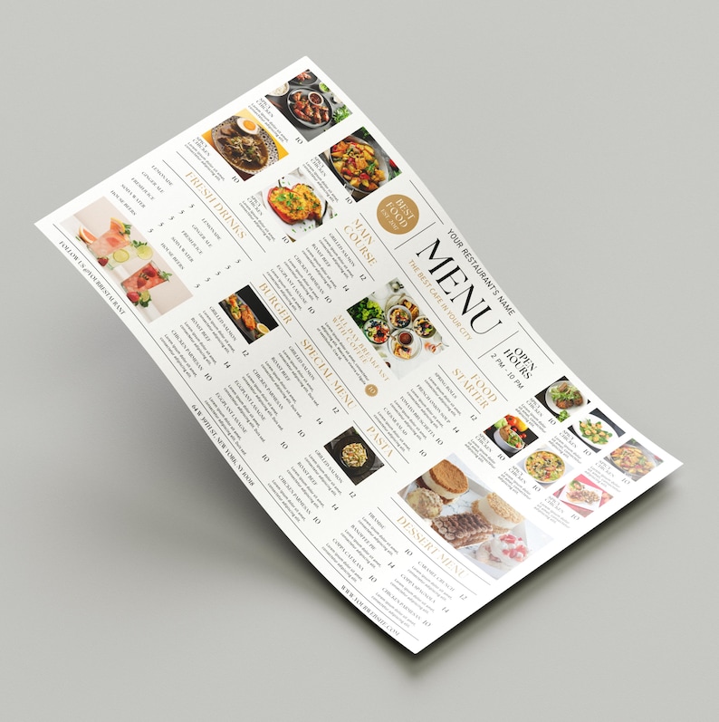 Elegant Restaurant Menu Template: Customizable Fine Dining Design (14x8 ...