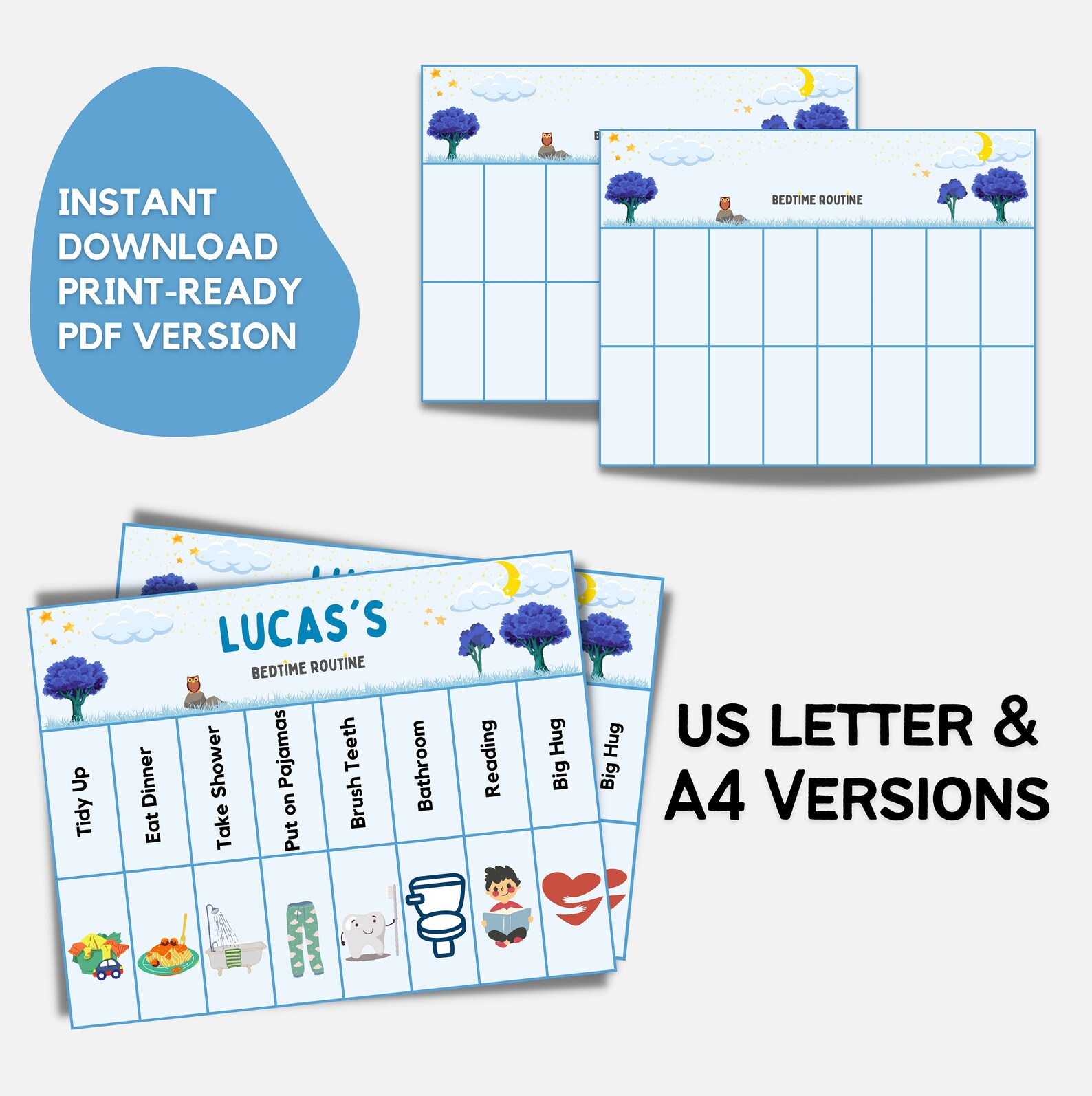 Editable Bedtime Routine Chart: Kids Checklist (printable PDF) - Etsy