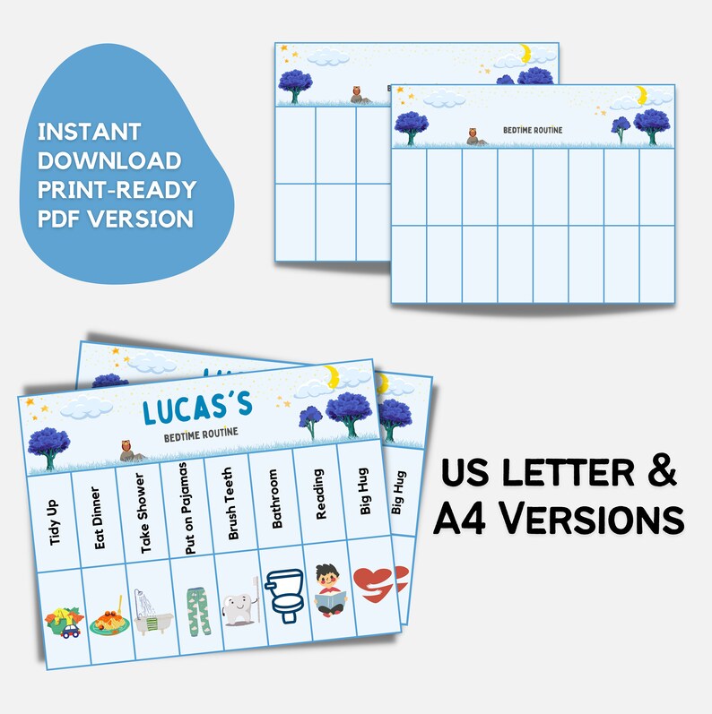 Editable Bedtime Routine Chart: Kids Checklist (printable PDF) - Etsy