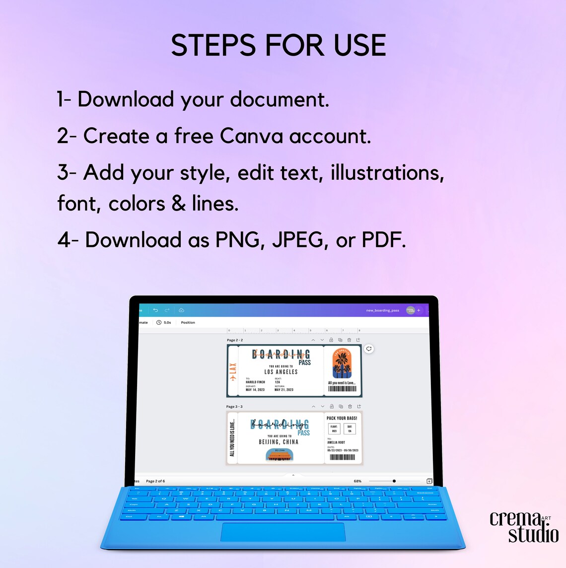Customizable Boarding Pass Template | Editable Airline Ticket Design ...